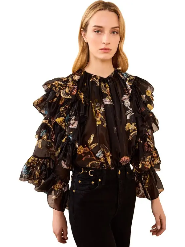 Ulla Johnson Elice Ruffled Silk Blouse - Raven