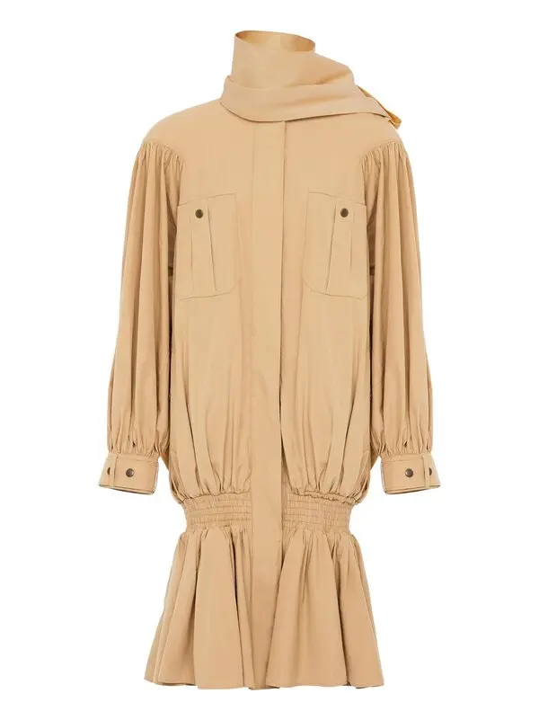 Chloé High-neck Gathered Trench Coat In Organic Cotton Poplin - Pearl Beige