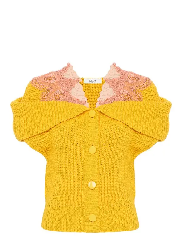 Chloé Knit And Lace Cape Cardigan - Golden Bud Yellow