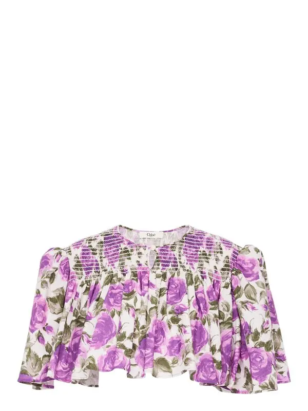Chloé Gathered Poplin Crop Top - White - Purple