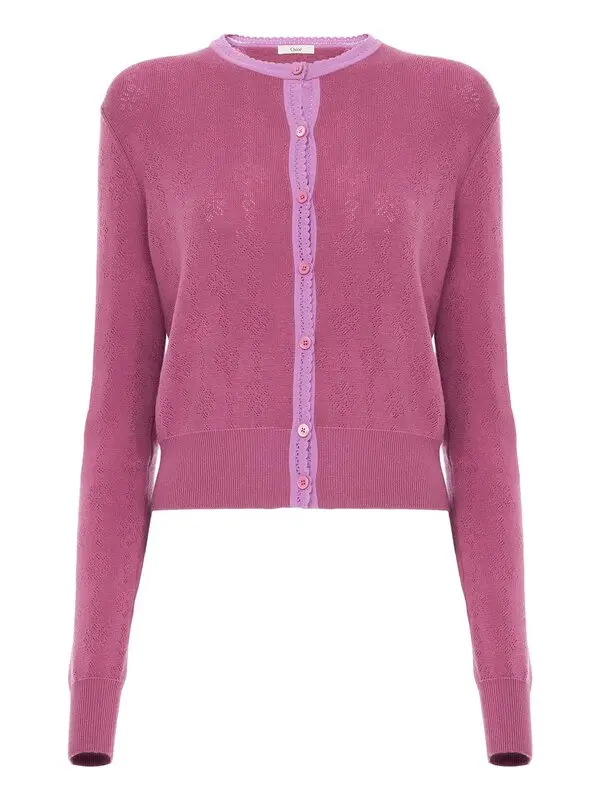 Chloé Fitted Wool Pointelle Cardigan - Lovely Lilac