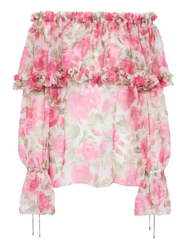 Chloé Off-the-shoulder Puff-sleeve Top - White Pink