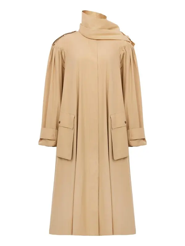 Chloé Poplin Trench Coat With Removable Scarf - Pearl Beige