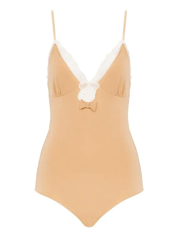 Chloé Lace-trimmed Bodysuit - Sheer Brown