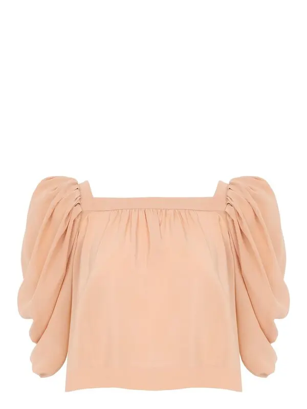 Chloé Puff-sleeve Crêpe De Chine Top - Sand Brown