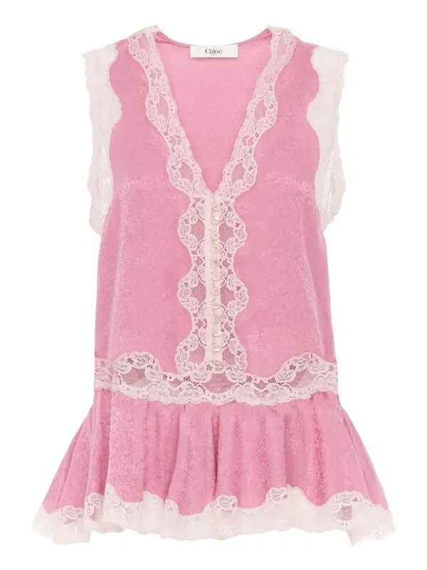 Chloé Sleeveless Peplum Top In Jacquard & Lace - Orchid Mauve