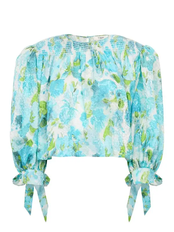 Chloé Gathered Cropped Top In Jacquard - White - Blue