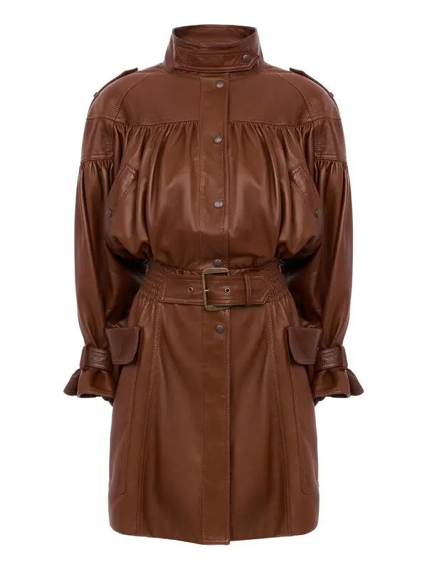 Chloé Leather Coat - Vivid Brown