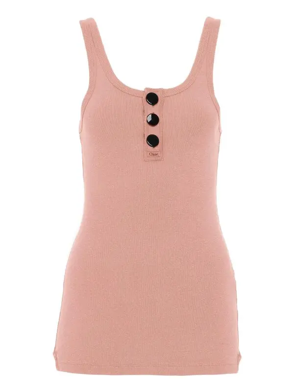 Chloé Fitted Henley Tank Top - Coral Sand