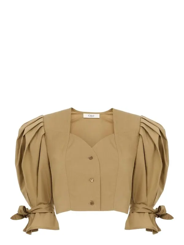 Chloé Puff-sleeve Cropped Top - Amber Olive