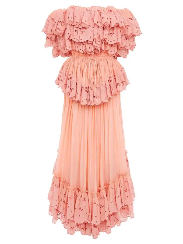 Chloé Voile Ruffled Long Dress - Papaya Pink