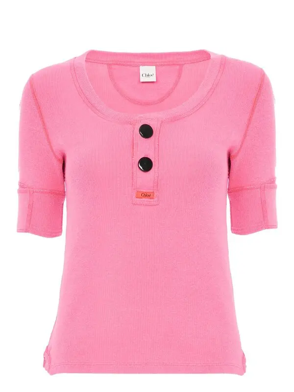 Chloé Short-sleeve Henley Shirt - Rosy Cherry