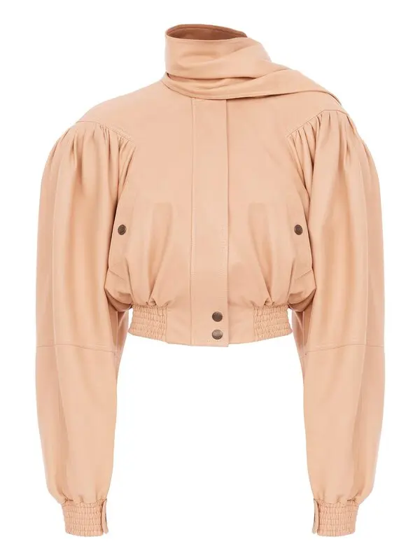 Chloé Cropped Leather Jacket With Scarf - Pearl Blush