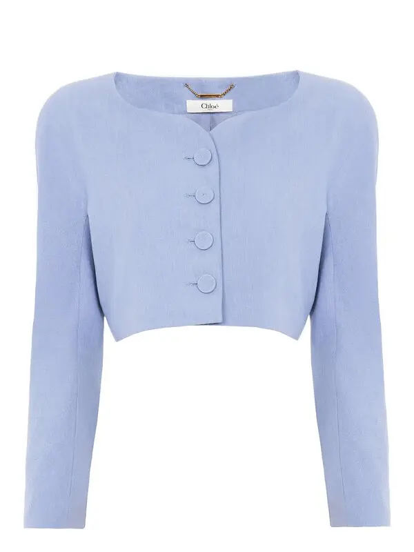 Chloé Crêpe Cropped Jacket - Pebble Blue