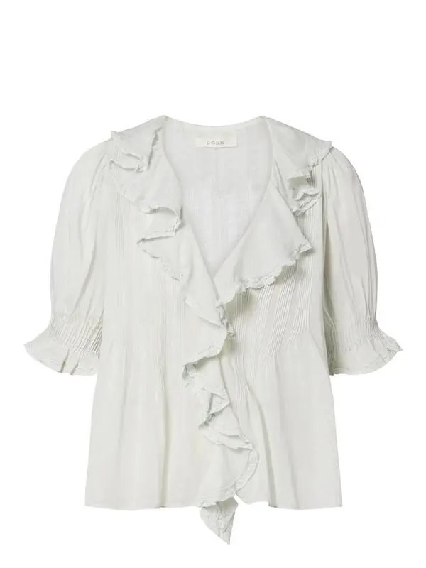 DÔEN Embroidered Cotton Shirt - Blue