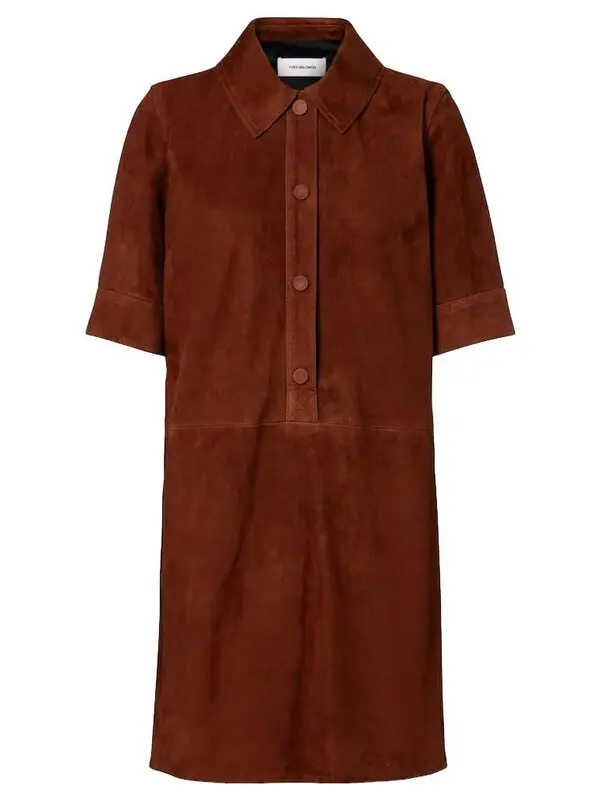 YVES SALOMON Suede Polo Dress - Brown