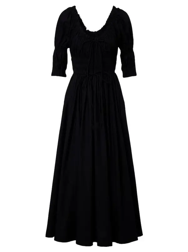 DÔEN Shirred Cotton Midi Dress - Black