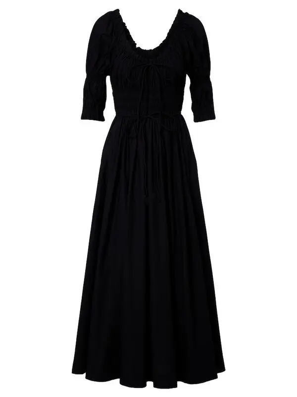 DÔEN Shirred Cotton Midi Dress - Black