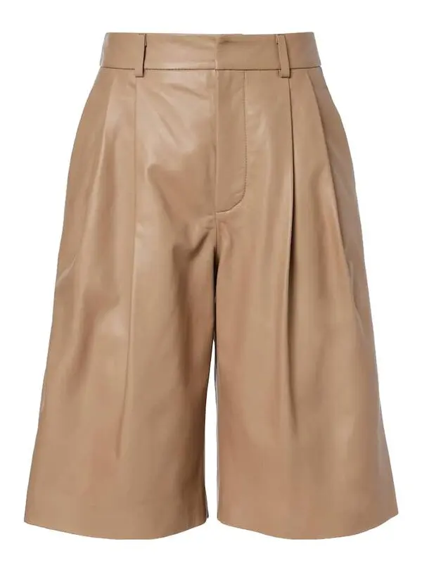 YVES SALOMON Leather Bermuda Shorts - Beige