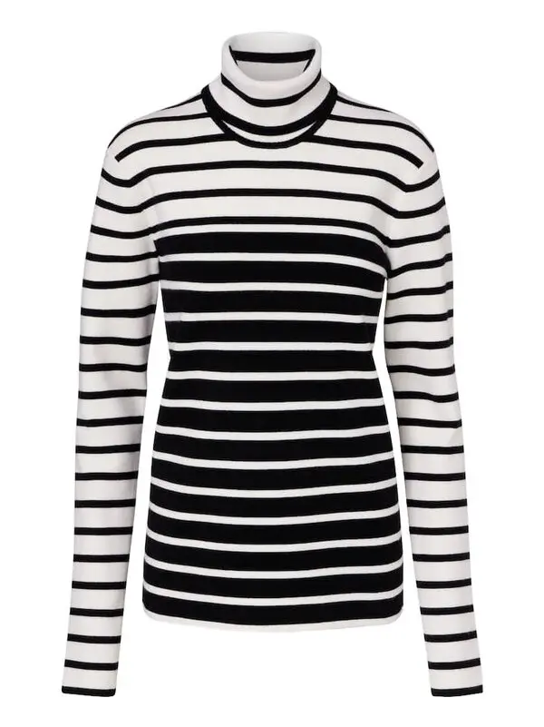 TOTEME Striped Wool-blend Turtleneck Sweater - Black