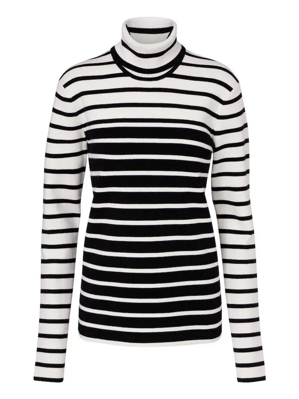 TOTEME Striped Wool-blend Turtleneck Sweater - Black