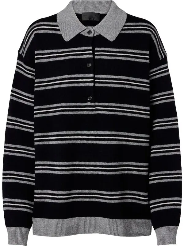 NILI LOTAN Galvez Striped Cashmere Polo Sweater - Blue