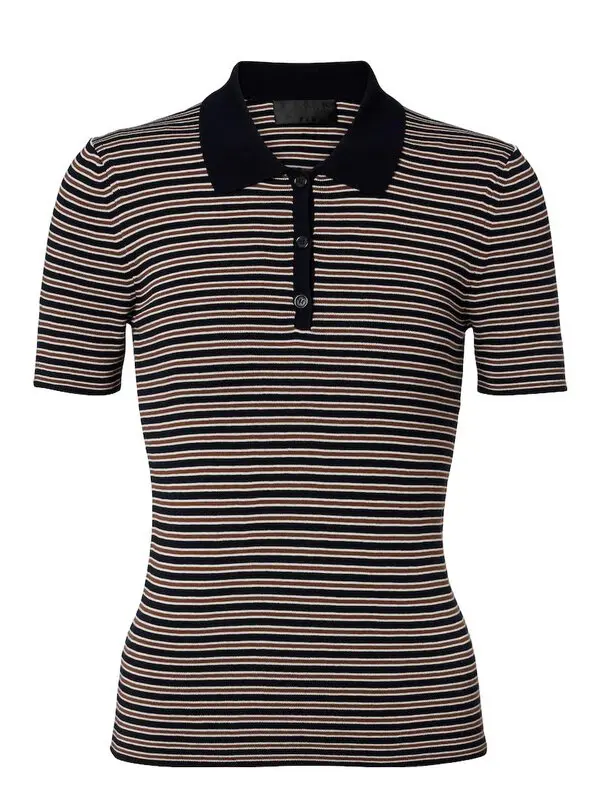 NILI LOTAN Gemmatta Striped Cotton Polo Shirt - Blue