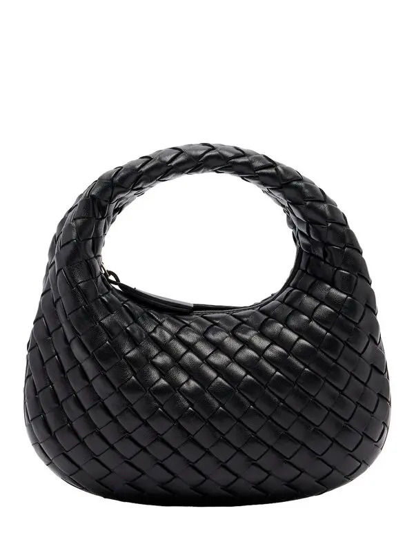 Bottega Veneta Baby Veneta Leather Top Handle Bag - Black