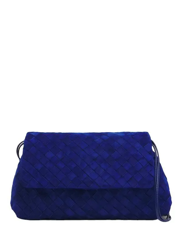 Bottega Veneta Giorno Intrecciato Suede Shoulder Bag - Blue
