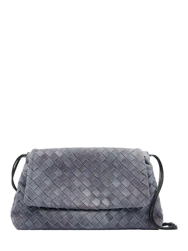 Bottega Veneta Giorno Intrecciato Suede Shoulder Bag - Grey