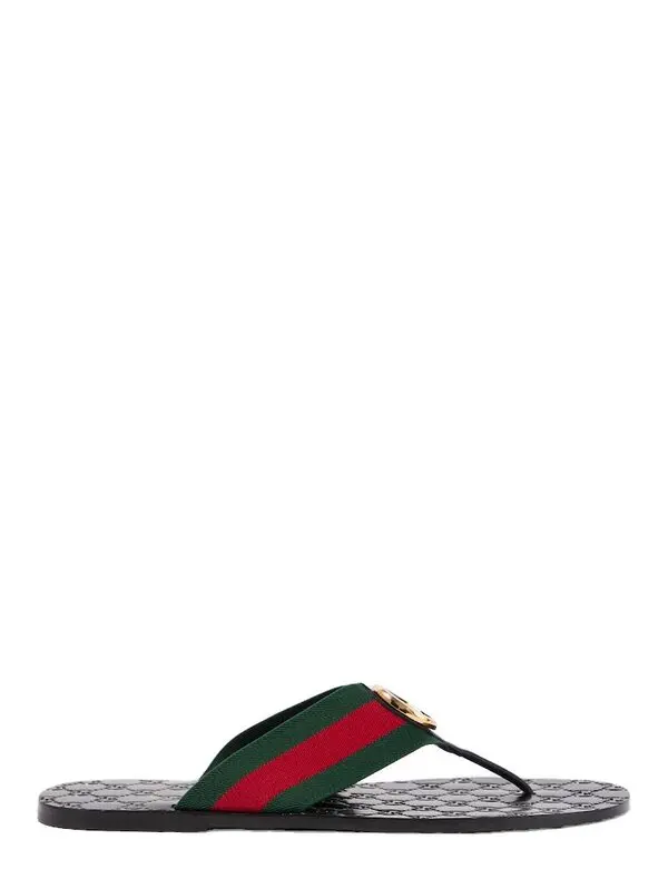 Gucci Riviera Gg Leather Thong Sandals - Black