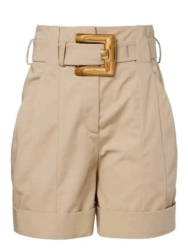 Balmain Belted Cotton Gabardine Shorts - Beige