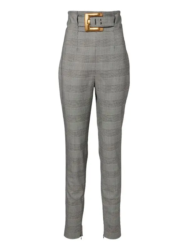 Balmain Prince Of Wales Wool-blend Slim Pants - Black