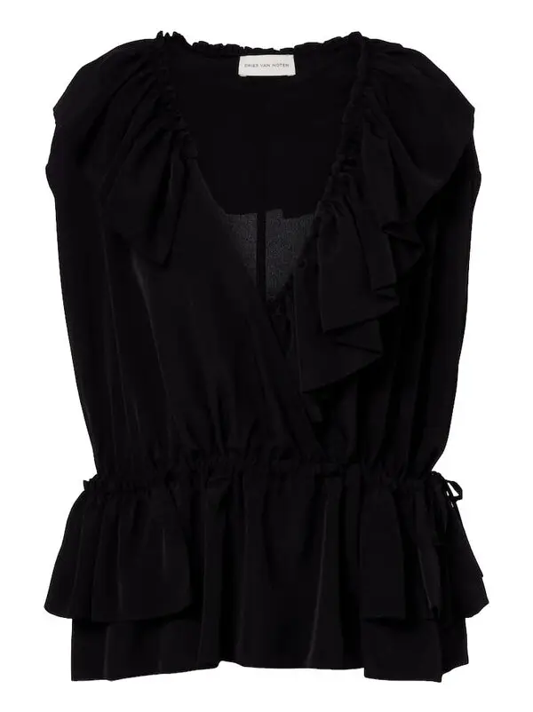 Dries Van Noten Ruffled Jersey Top - Black