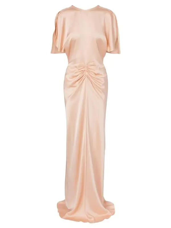 Victoria Beckham Isabella Gathered Satin Gown - Beige