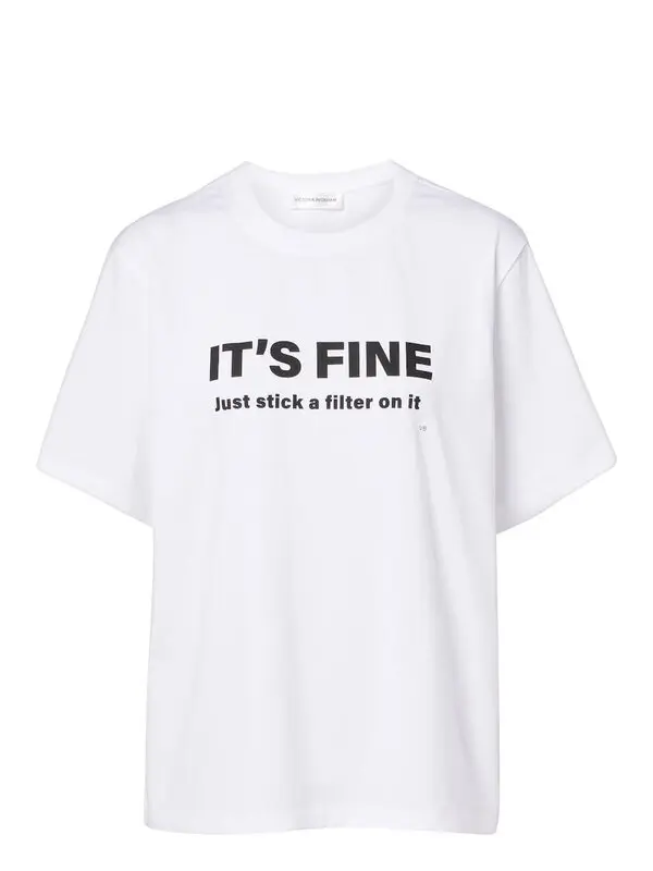 Victoria Beckham Printed Cotton Jersey T-shirt - White