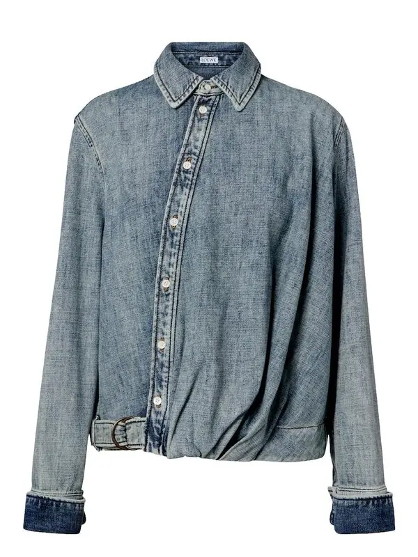 Loewe Draped Belted Denim Shirt - Blue