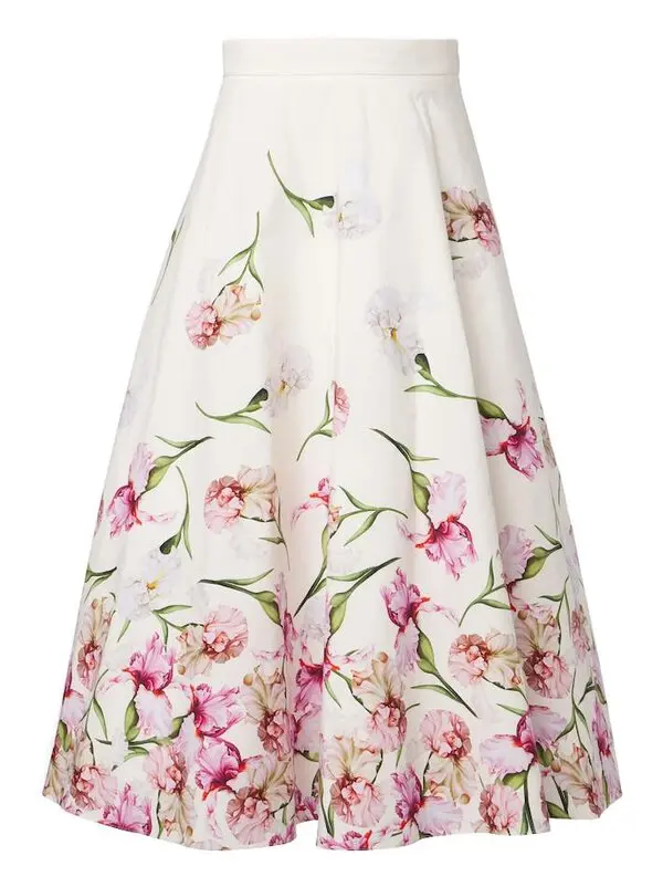 Oscar De La Renta Floral Cotton-blend Poplin Midi Skirt - Multicoloured