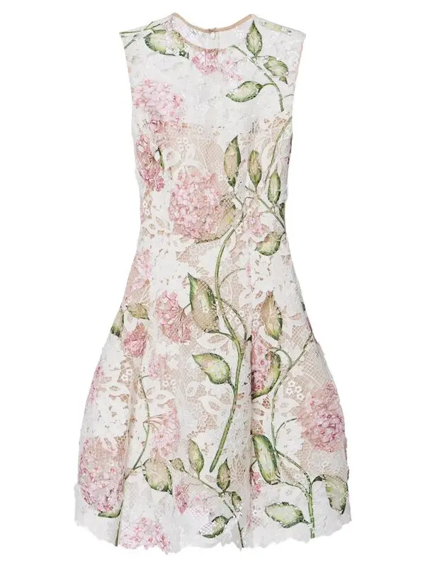 Oscar De La Renta Floral Embroidered Lace Cocktail Dress - Multicoloured