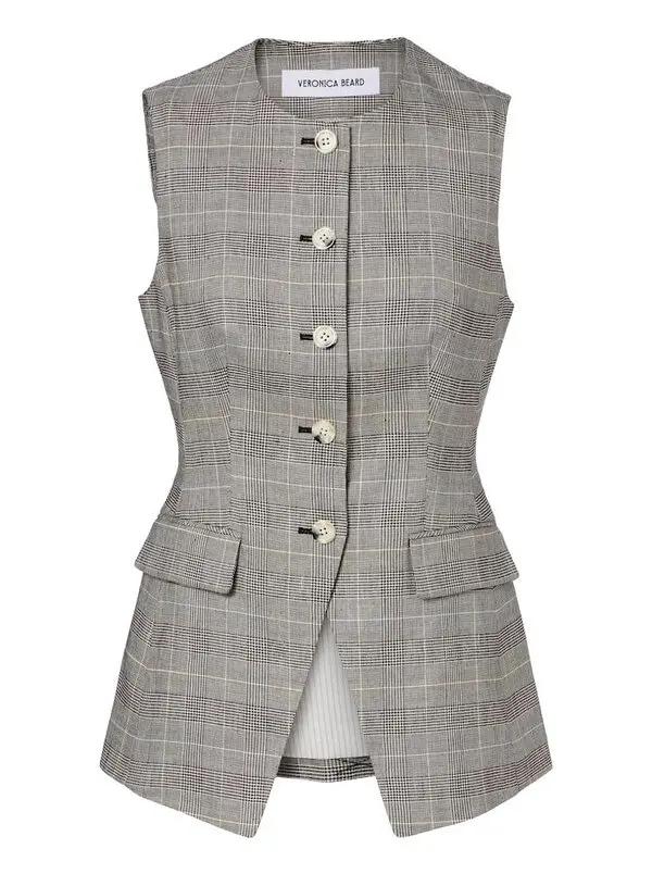 Veronica Beard Lois Checked Linen-blend Vest - Grey