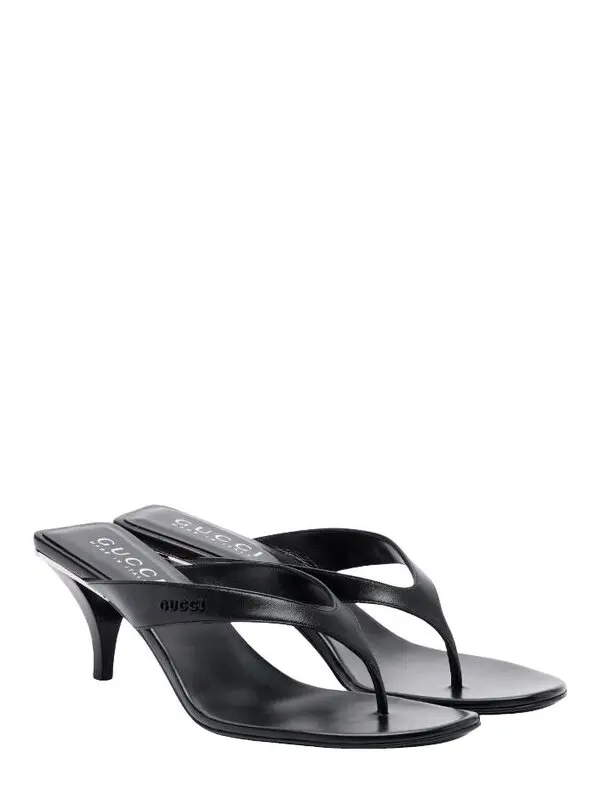 Gucci Vittoria Leather Thong Sandals - Black