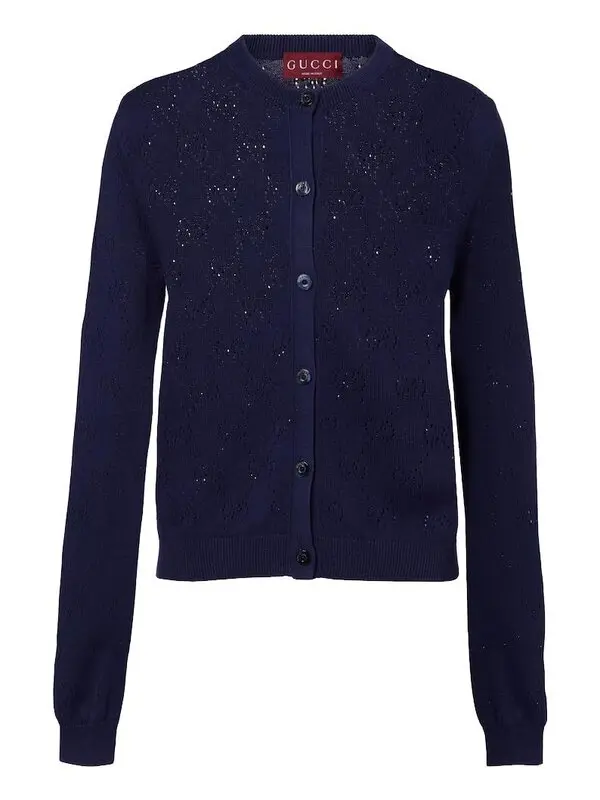 Gucci Gg Pointelle Silk And Cotton Cardigan - Blue
