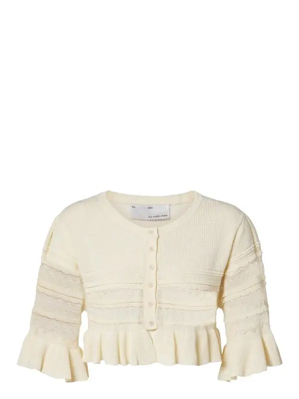 XU ZHI Cropped Open-knit Ruffled Cardigan - White