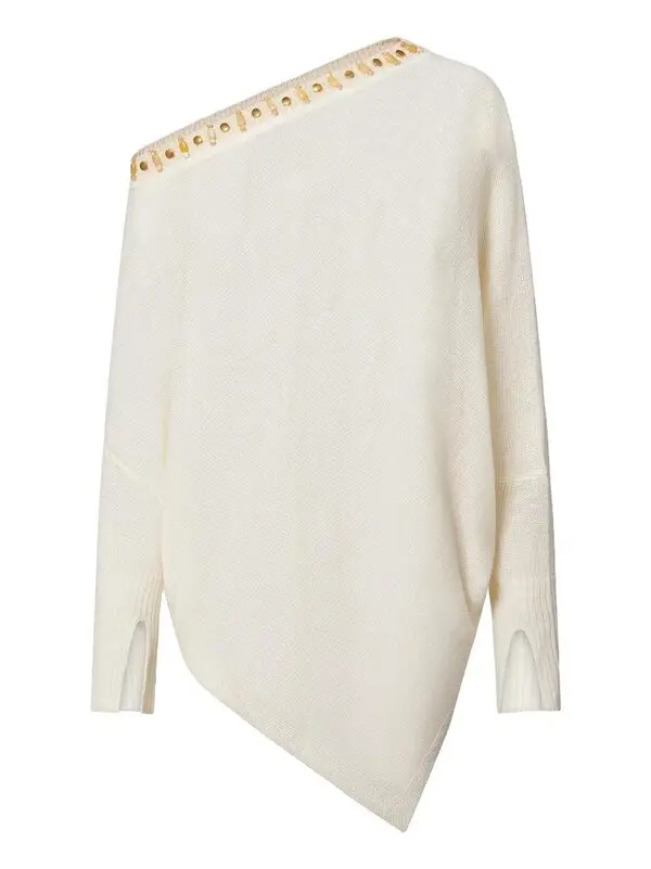 XU ZHI Beaded Asymmetric Linen-blend Top - White
