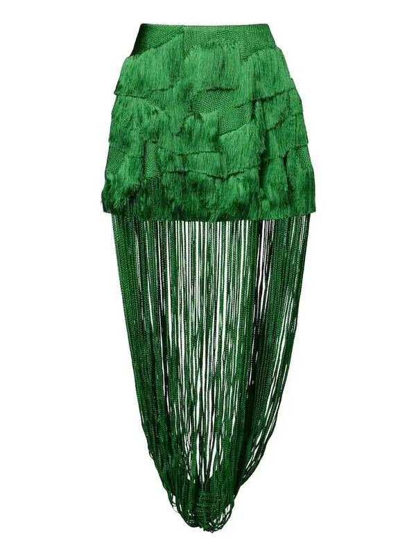 XU ZHI Draped Fringed Miniskirt - Green