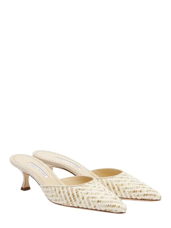 Manolo Blahnik Carolyne Woven Mules - Beige