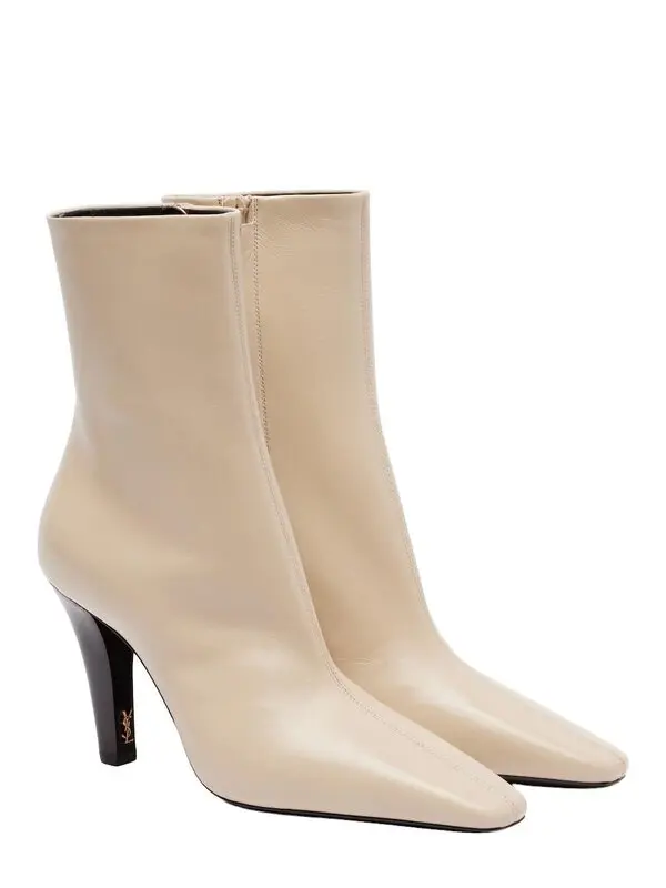 Saint Laurent Jill 95 Leather Ankle Boots - Beige