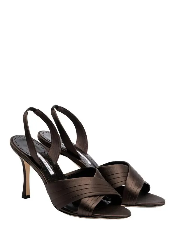 Manolo Blahnik Viera Satin Slingback Sandals - Brown