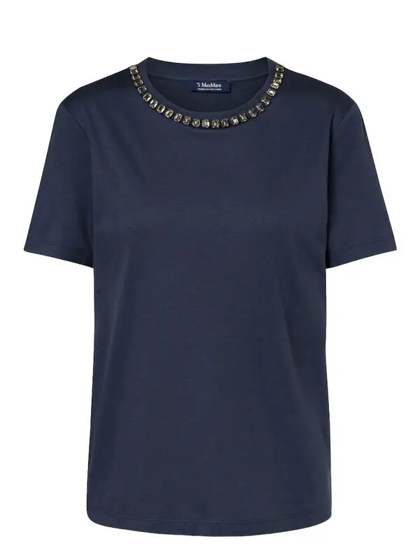 Max Mara Bingo Embellished Cotton-blend T-shirt - Blue