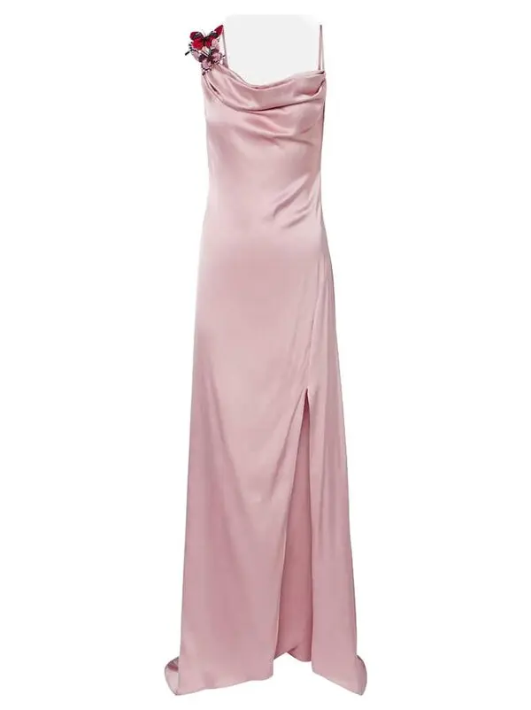 Blumarine Appliqué Satin Gown - Pink